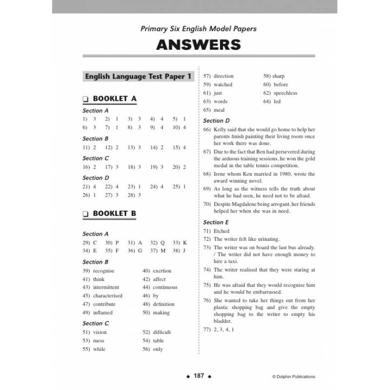 Primary 6 English Model Papers