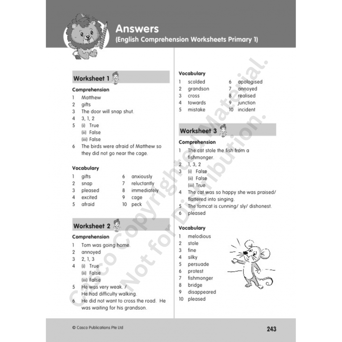 English Comprehension Worksheets Primary 1