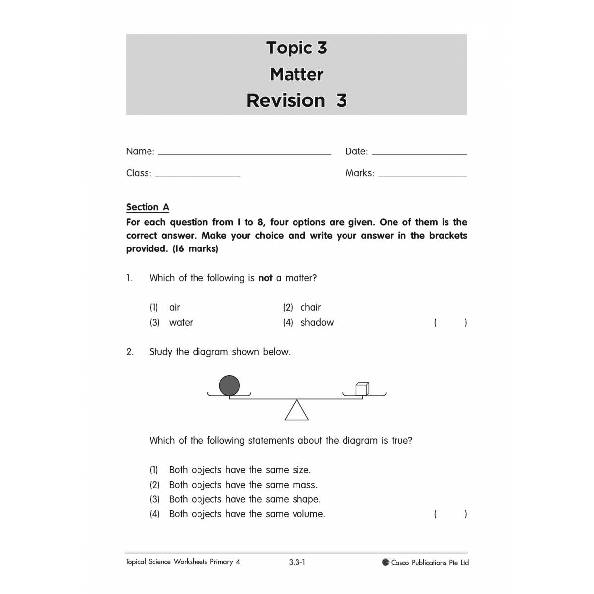 Topical Science Worksheets Primary 4